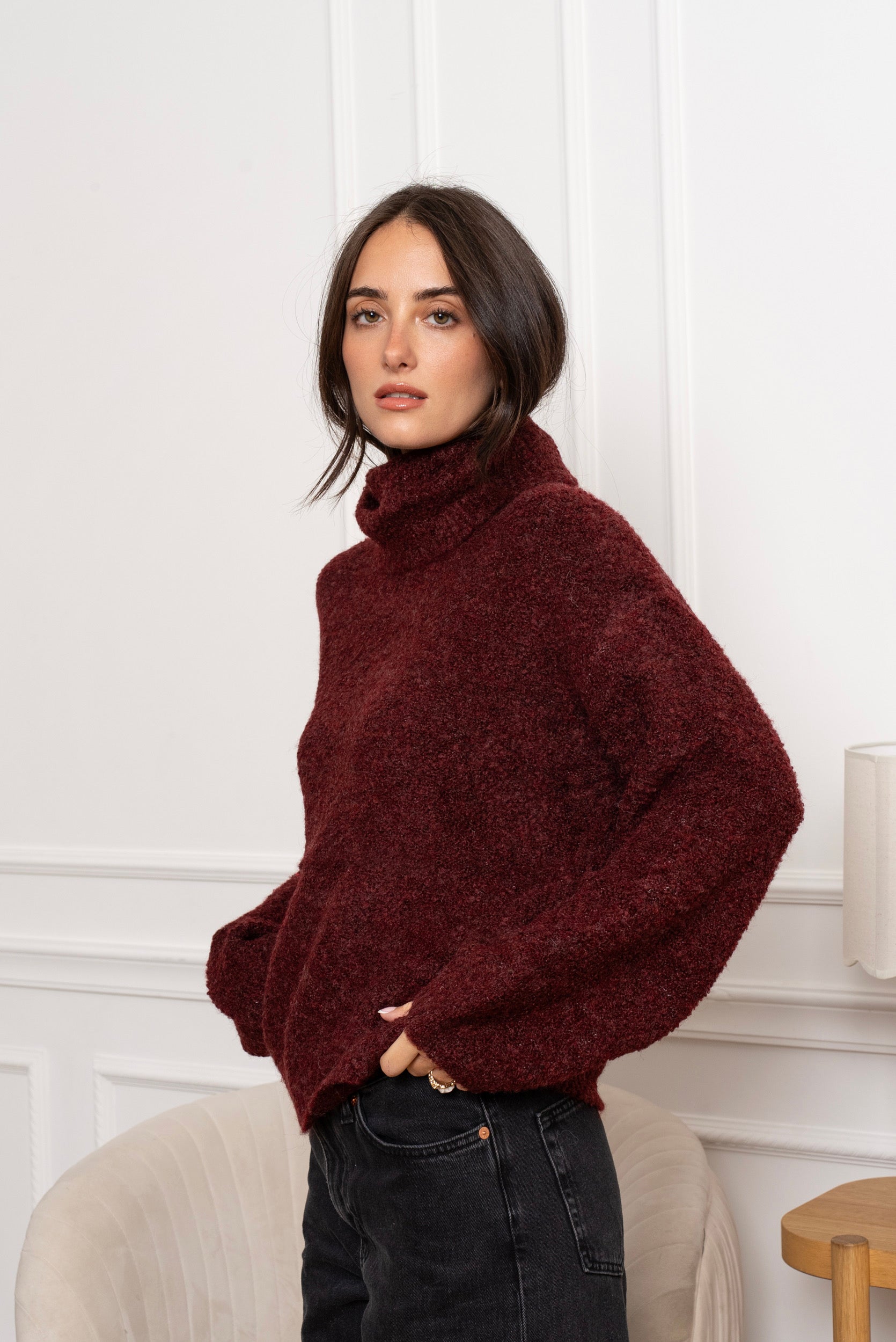 Edith Burgundy polo fluffy jumper – adara