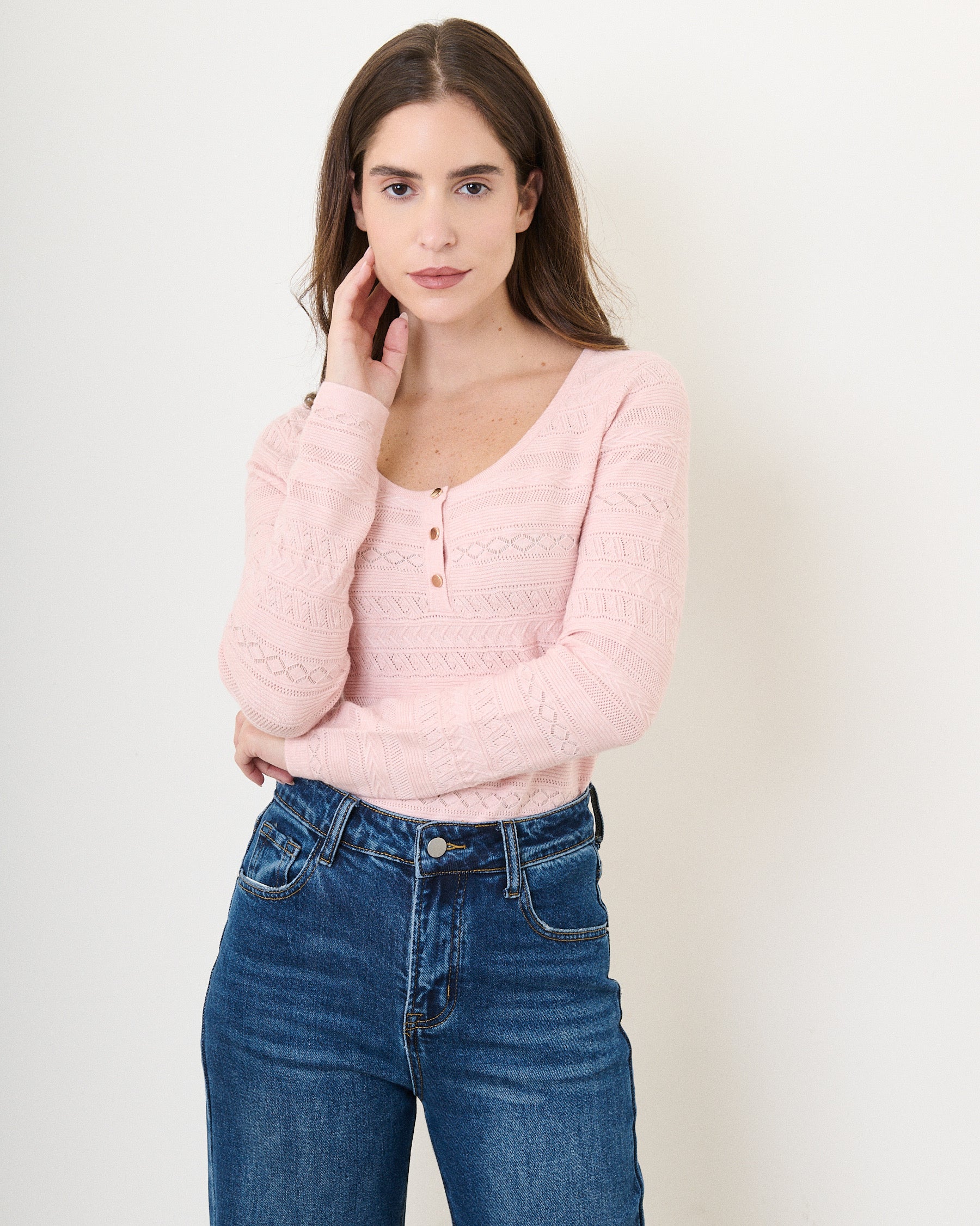 Niamh pink long sleeve button up top – Adara